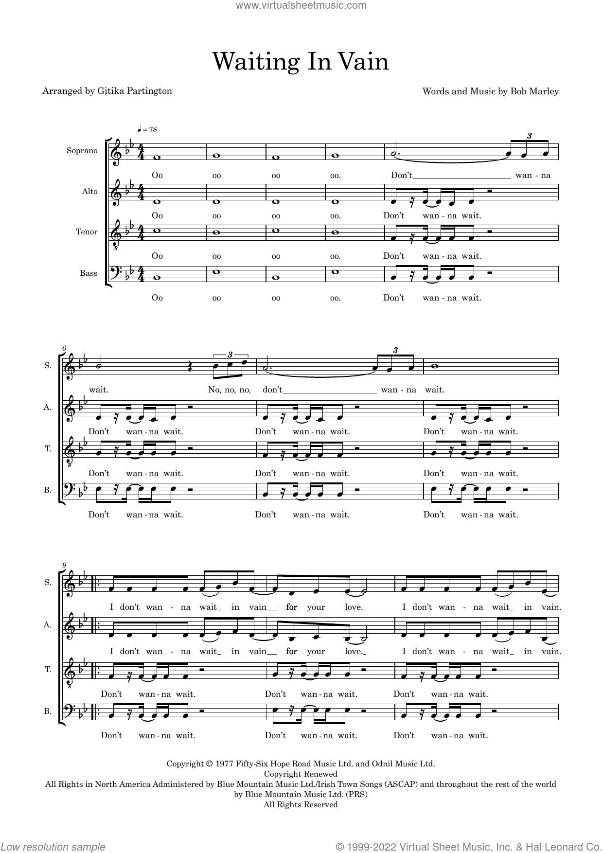Waiting In Vain (arr. Gitika Partington) sheet music for choir (SSATB)