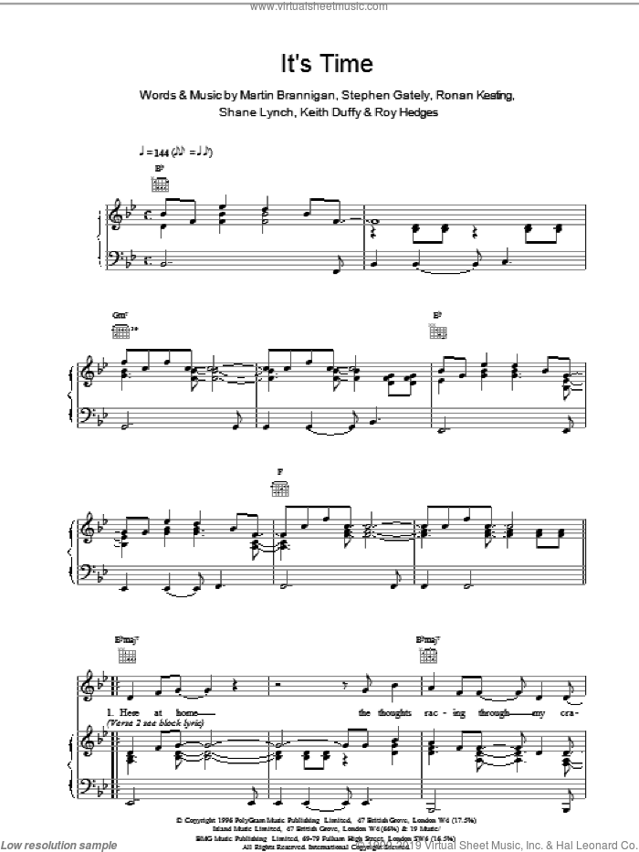 Boyzone: Its Time sheet music for voice, piano or guitar (PDF)
