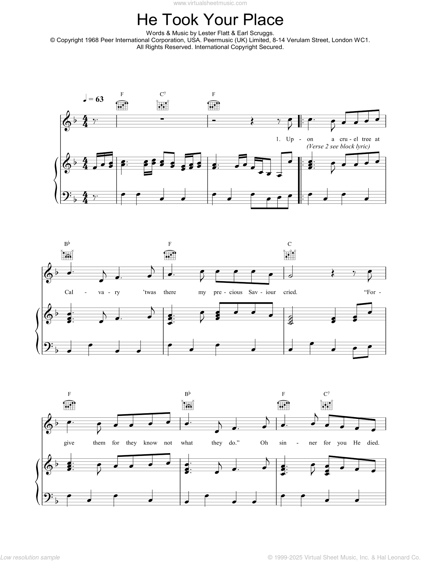 He Took Your Place sheet music for voice, piano or guitar (PDF)
