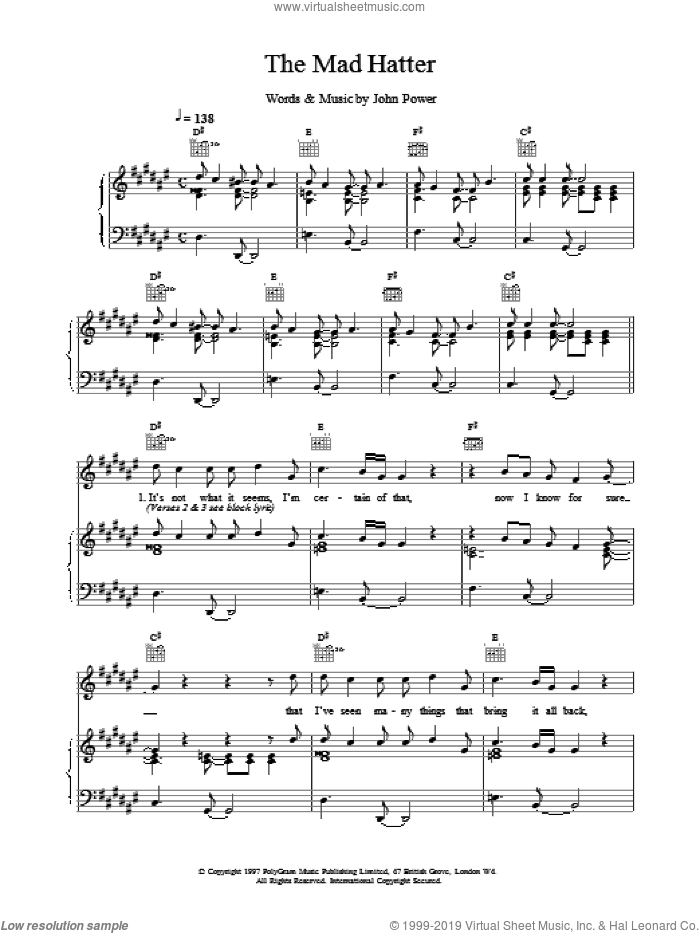 John Power: The Mad Hatter sheet music for voice, piano or guitar