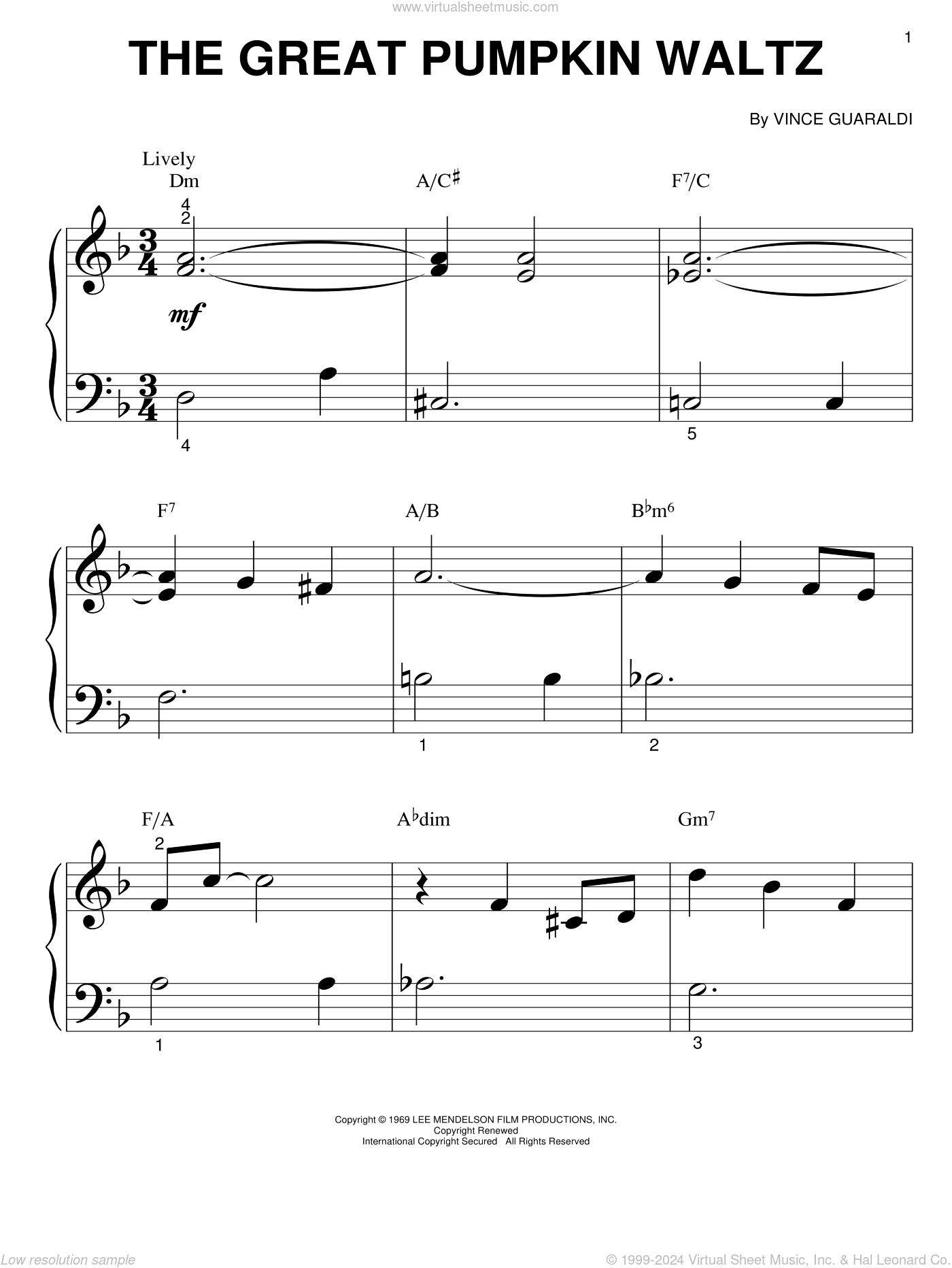 The Great Pumpkin Waltz sheet music for piano solo (big note book)
