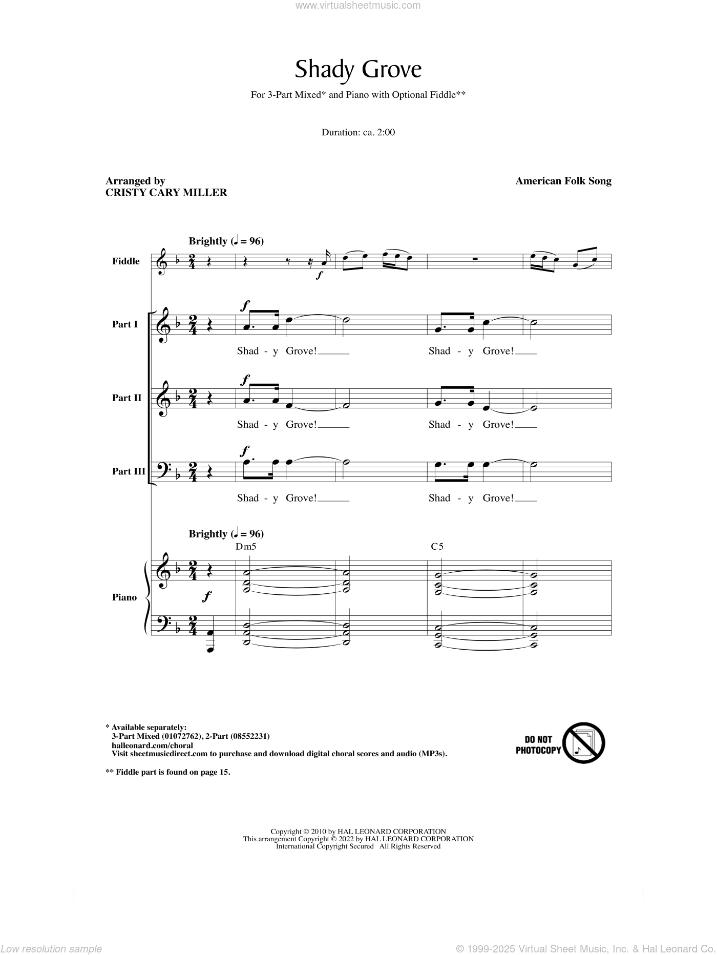 Shady Grove (arr. Cristi Cary Miller) sheet music for choir (3-Part Mixed)