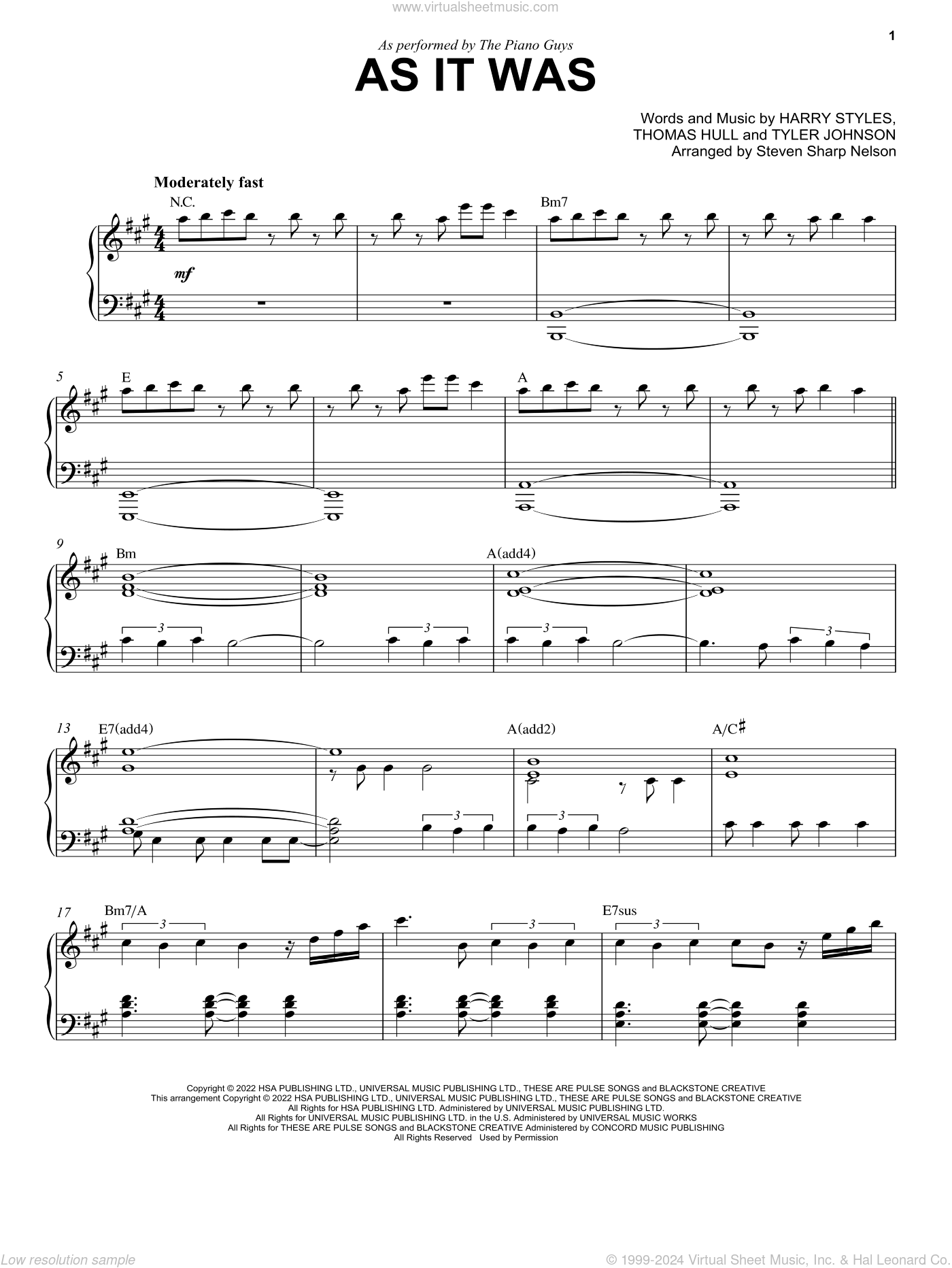 As It Was sheet music for piano solo (PDF-interactive)
