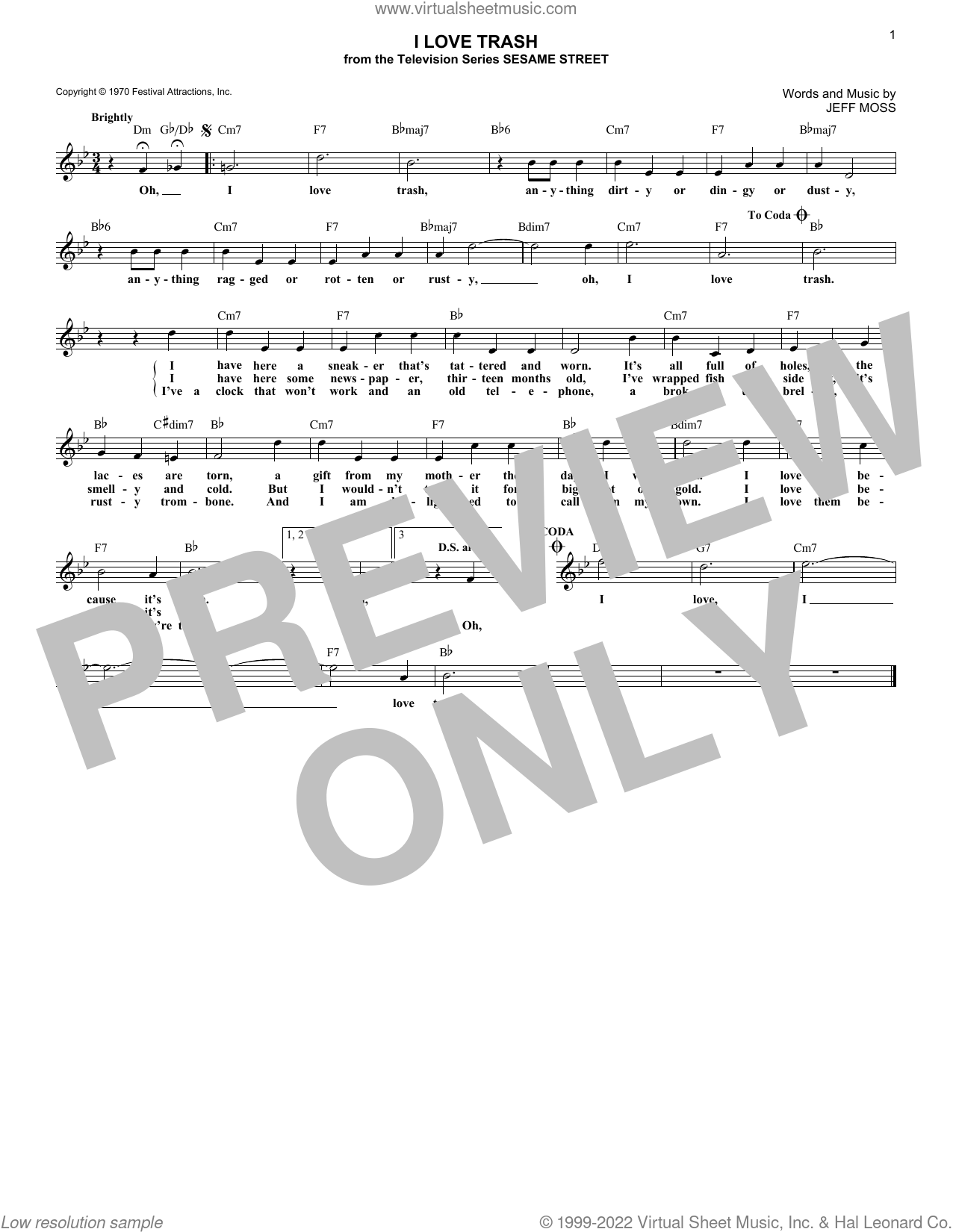 I Love Trash (from Sesame Street) sheet music (fake book) (PDF)