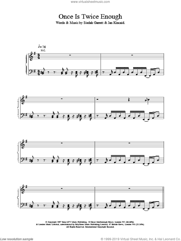 Once Is Twice Enough sheet music for voice, piano or guitar (PDF)