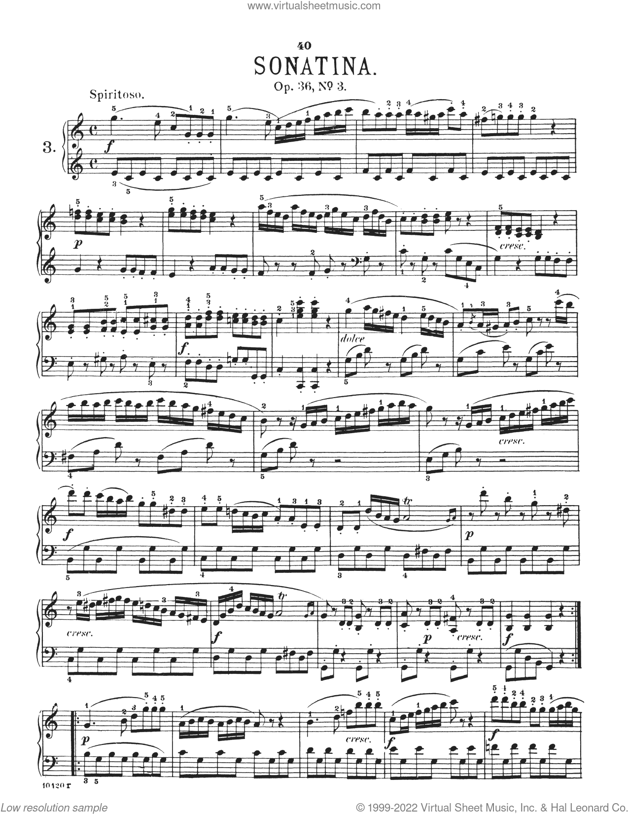 Sonatina In C Major, Op. 36, No. 3 sheet music for piano solo