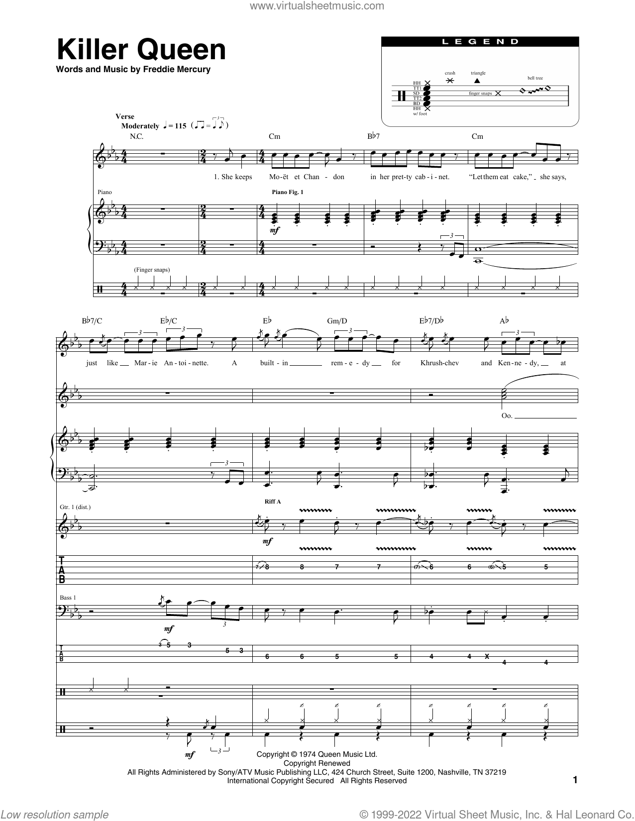 Killer Queen sheet music for chamber ensemble (Transcribed Score)