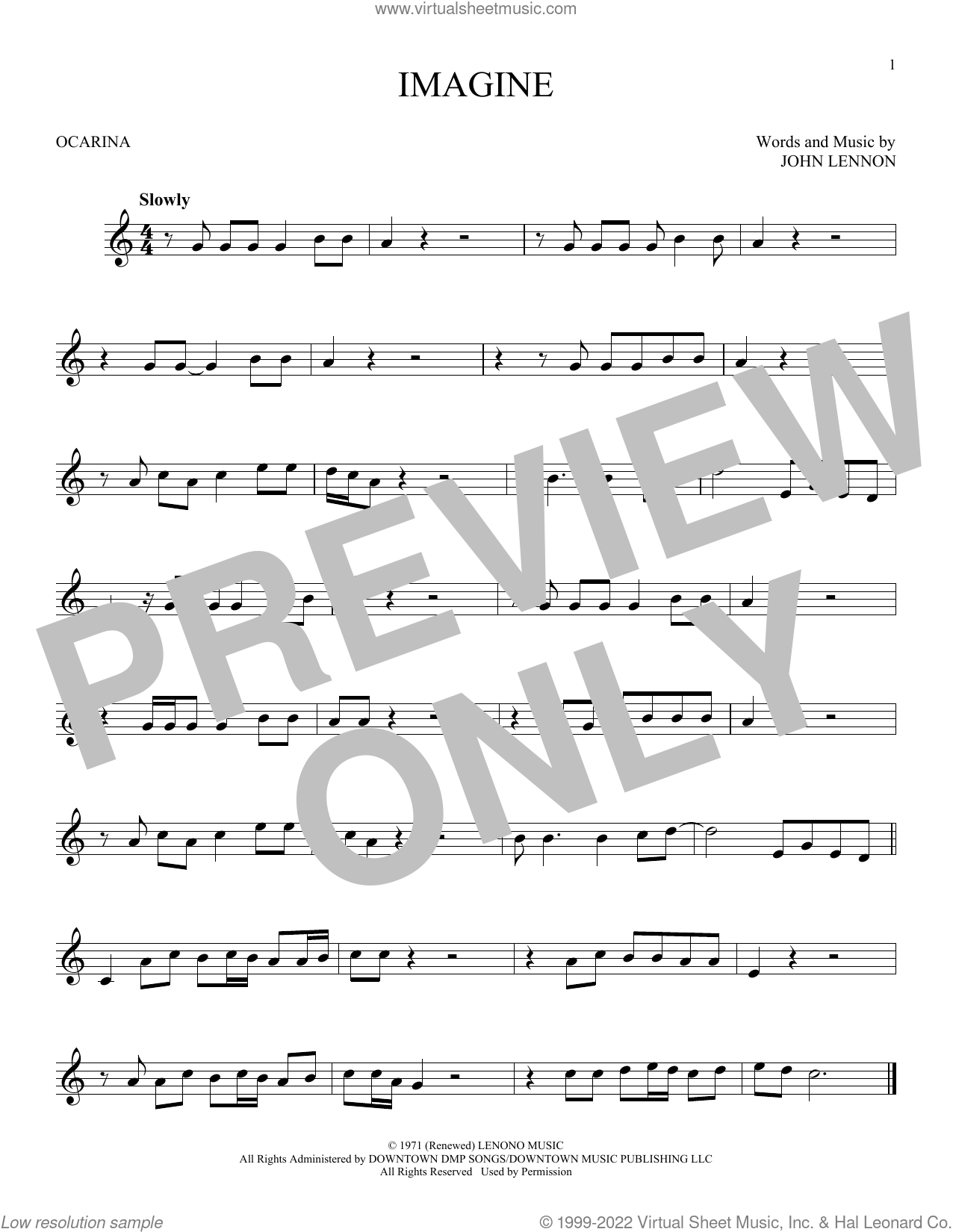 Imagine sheet music for ocarina solo (PDF-interactive)