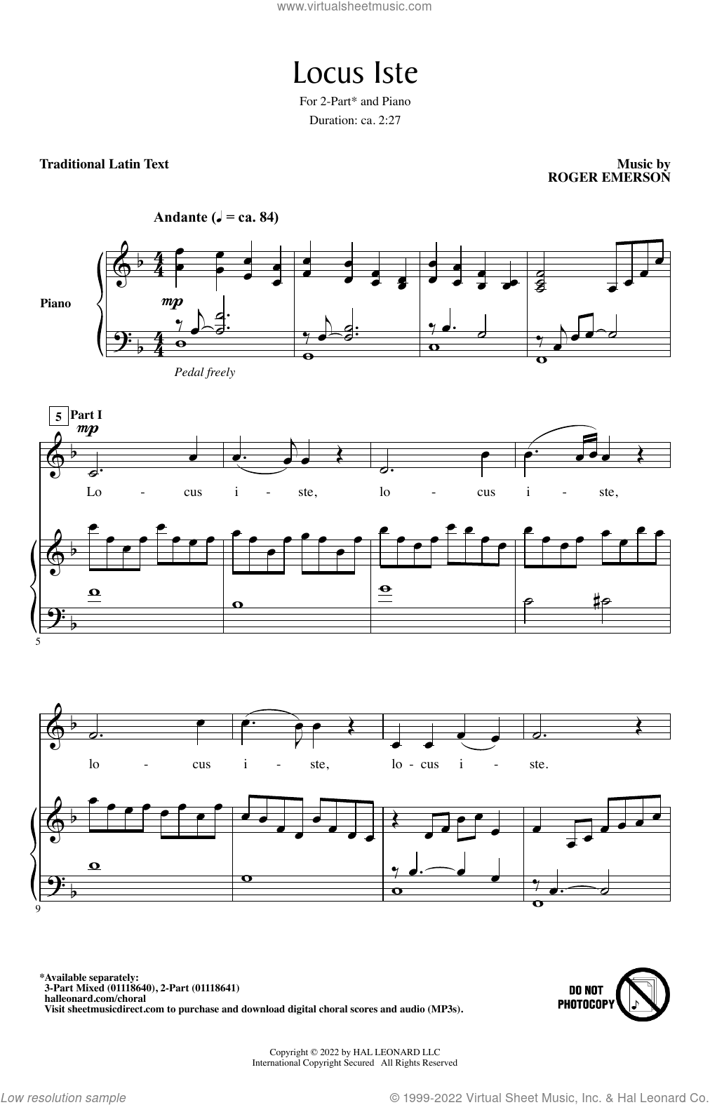 Locus Iste sheet music for choir (2-Part) (PDF)