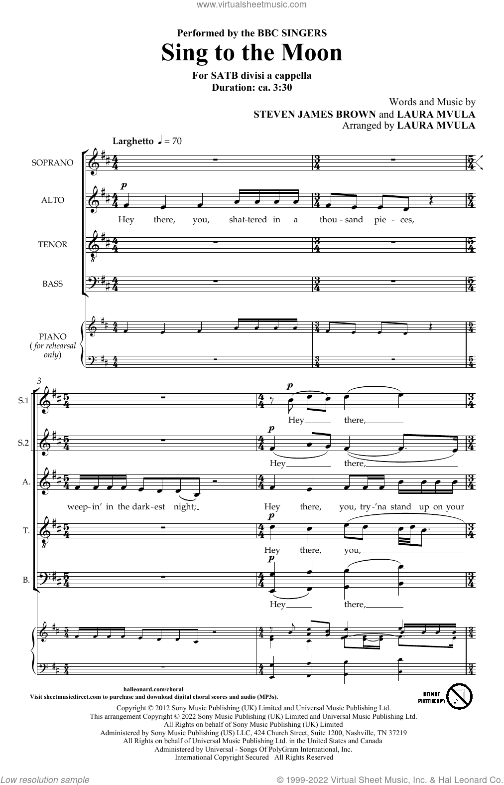 Sing To The Moon (arr. Laura Mvula) sheet music for choir (SATB divisi)