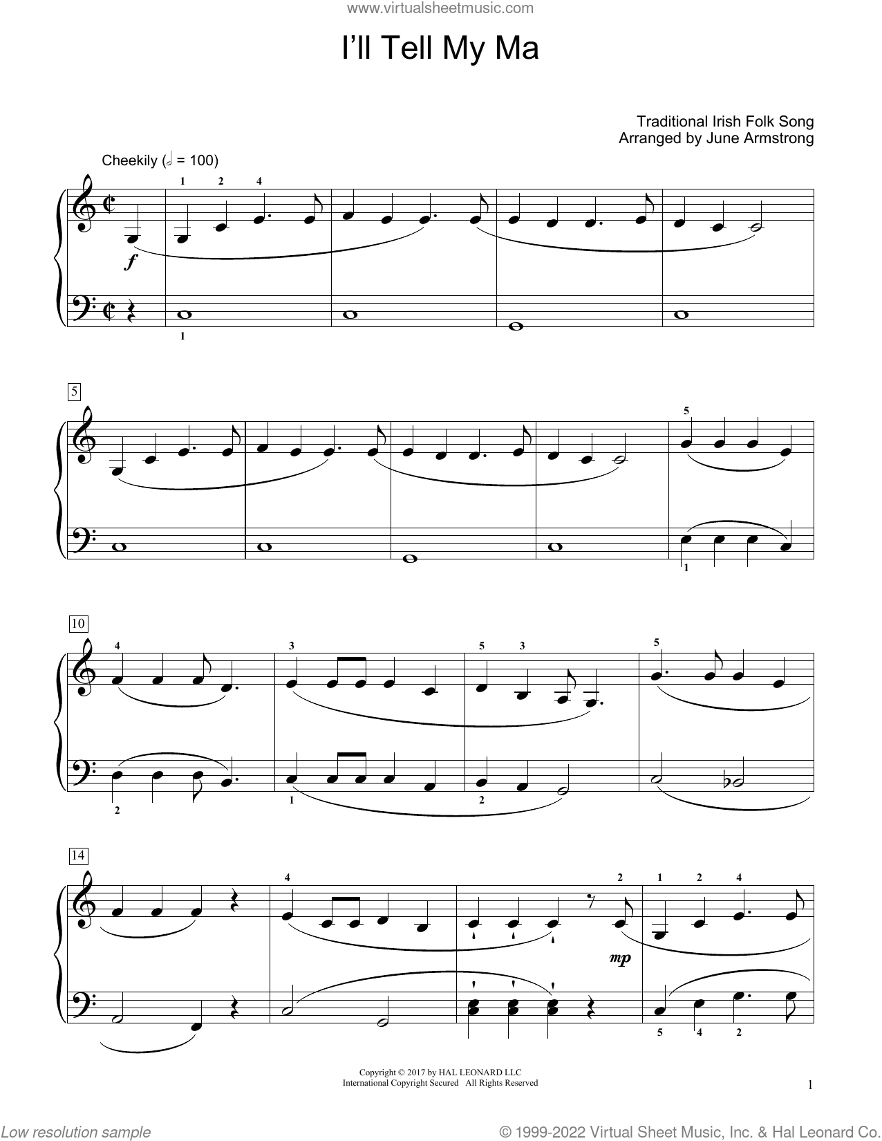 I'll Tell My Ma (arr. June Armstrong) sheet music for piano solo ...