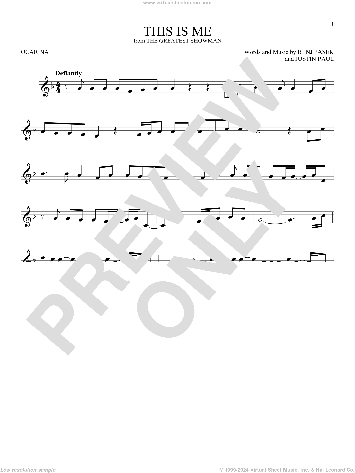 This Is Me (from The Greatest Showman) sheet music for ocarina solo