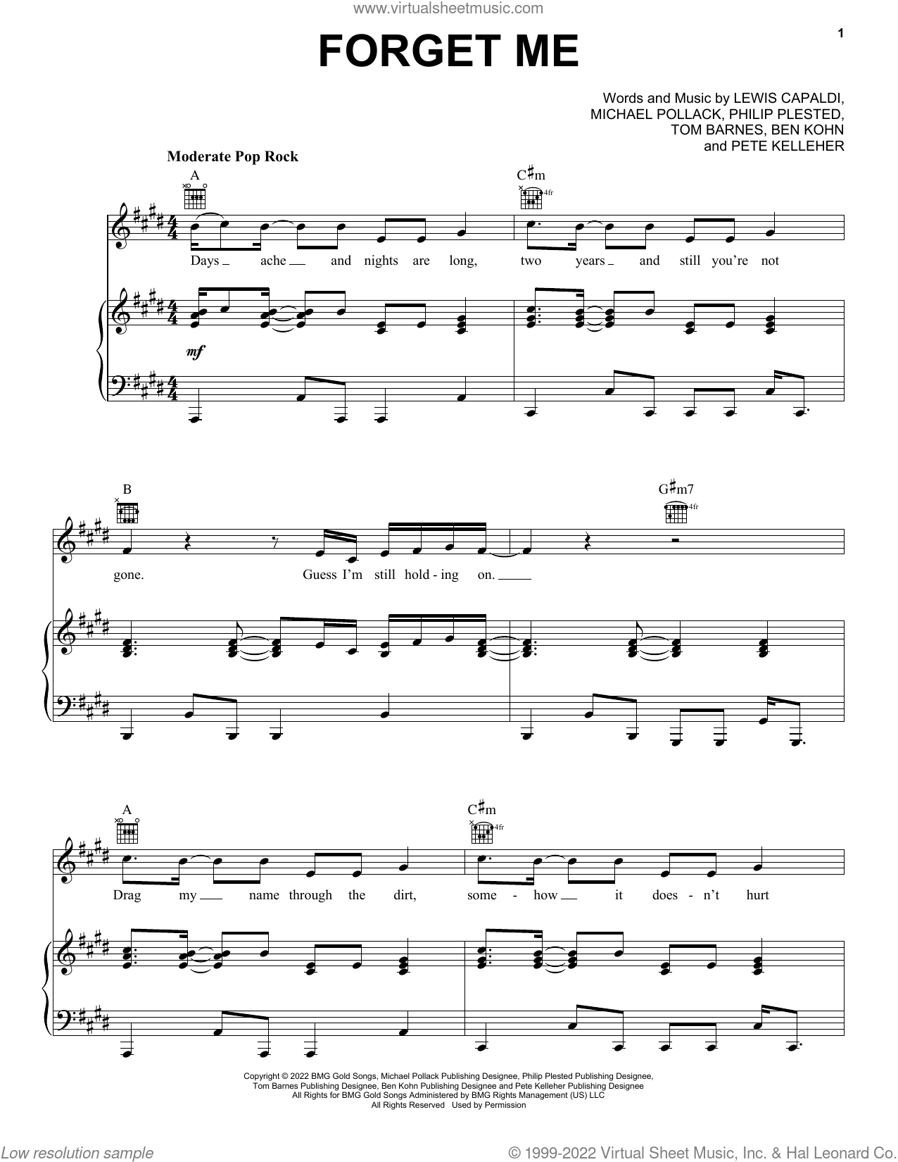 Forget Me sheet music for voice, piano or guitar (PDF)