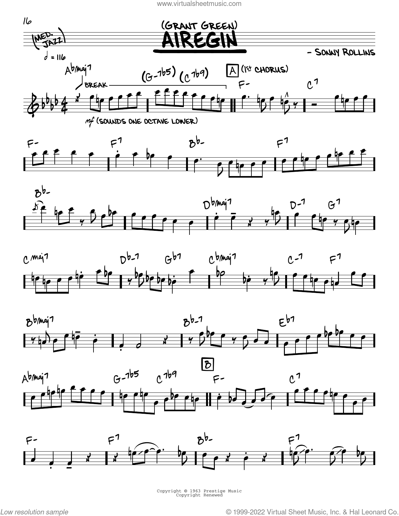Airegin (solo only) sheet music (real book - melody and chords) (real book)