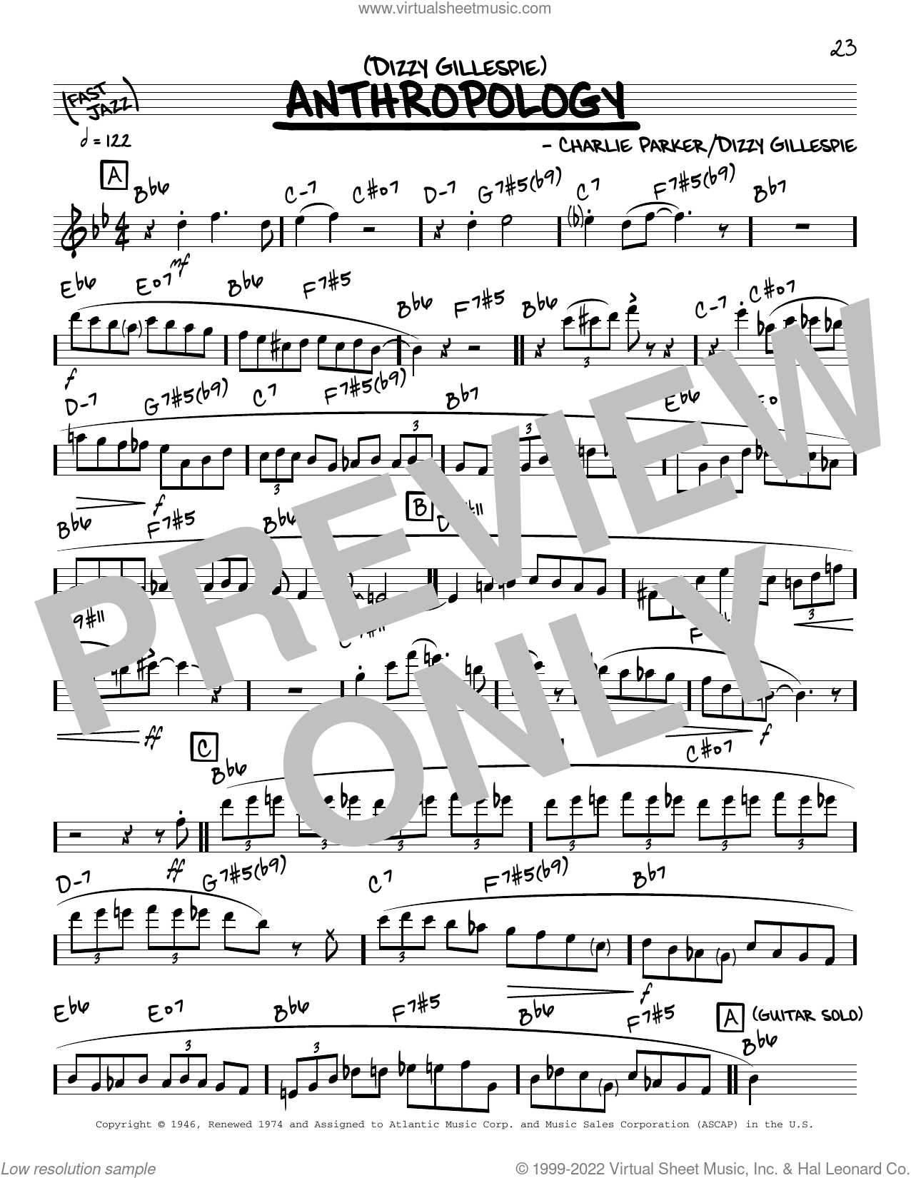 Anthropology (solo only) sheet music (real book - melody and chords ...