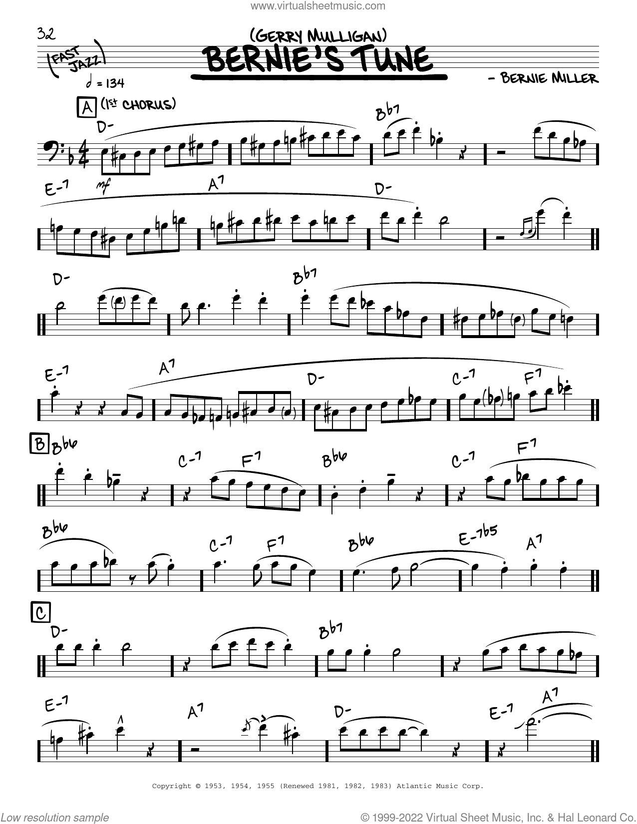 Bernie's Tune (solo only) sheet music (real book - melody and chords ...