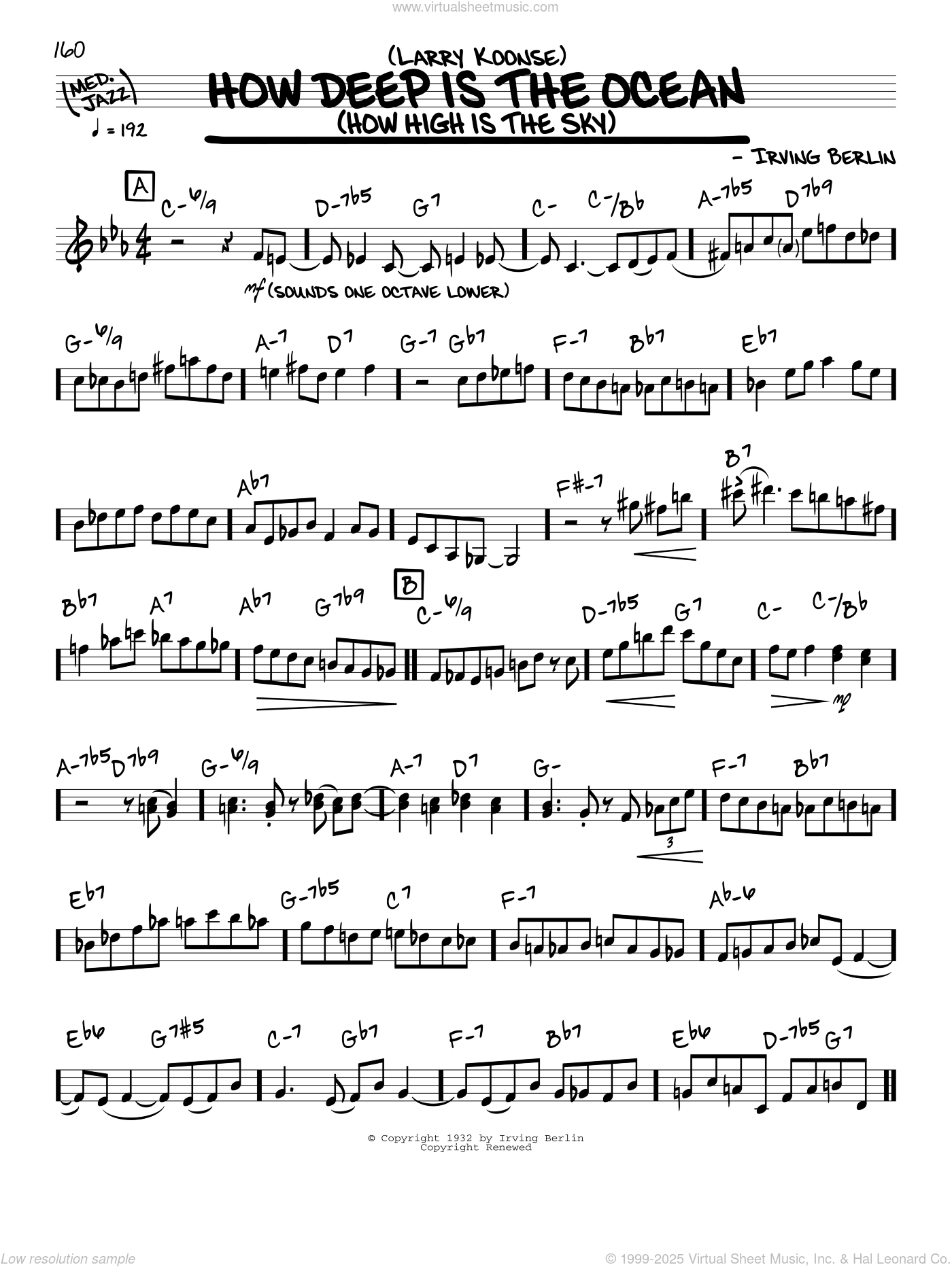 How Deep Is The Ocean (solo only) sheet music (real book - melody and ...