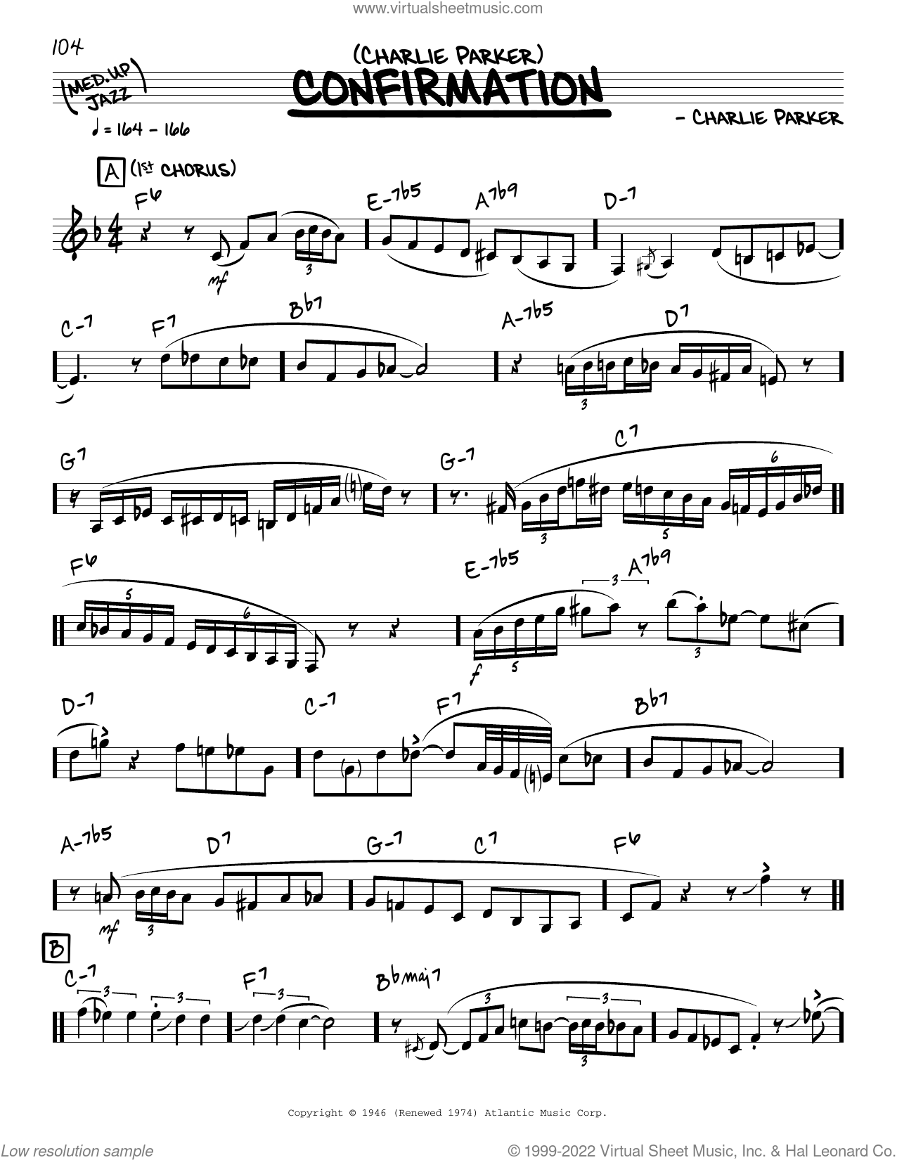 Confirmation (solo only) sheet music (real book - melody and chords ...