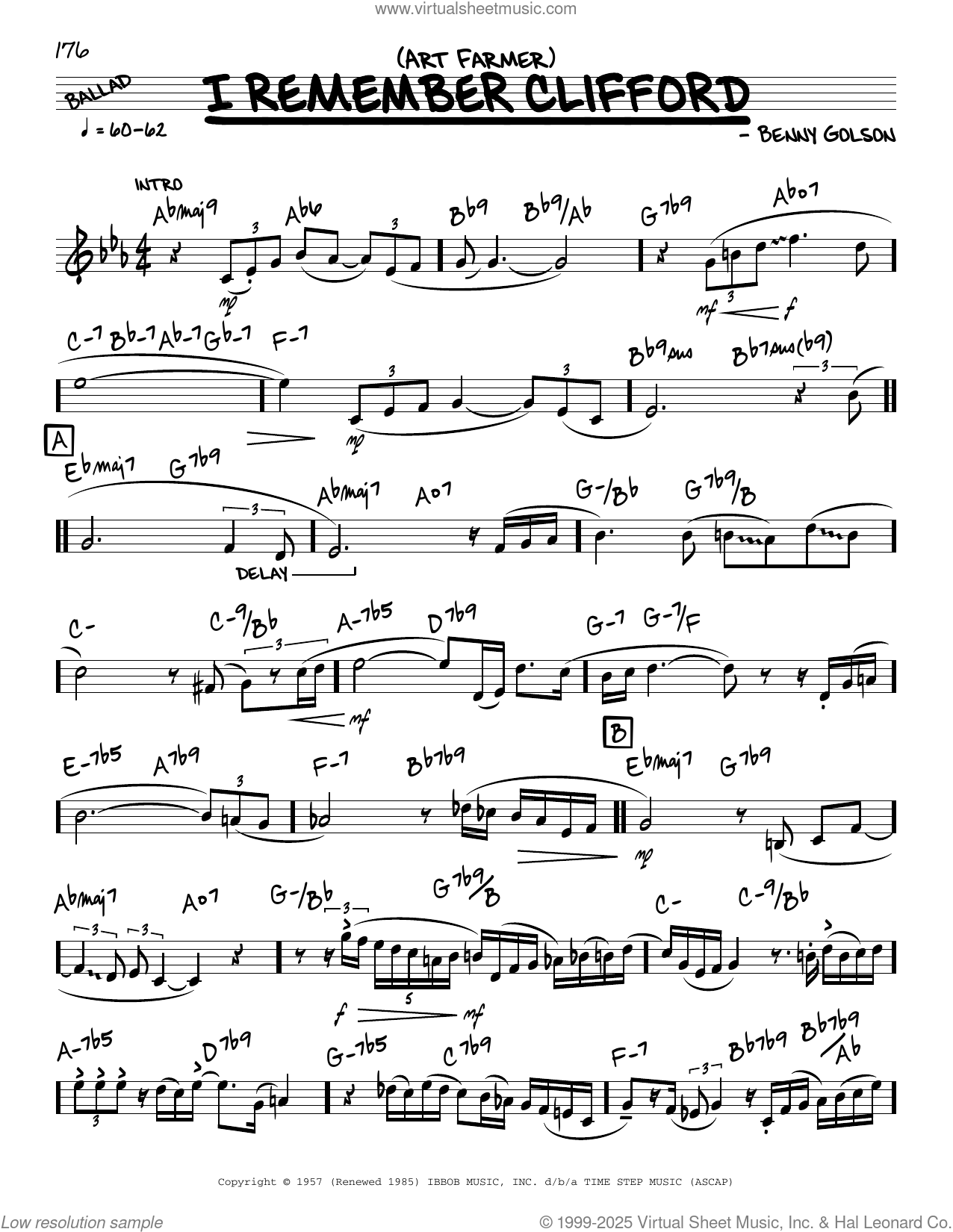 I Remember Clifford (solo only) sheet music (real book - melody and chords) (real book)