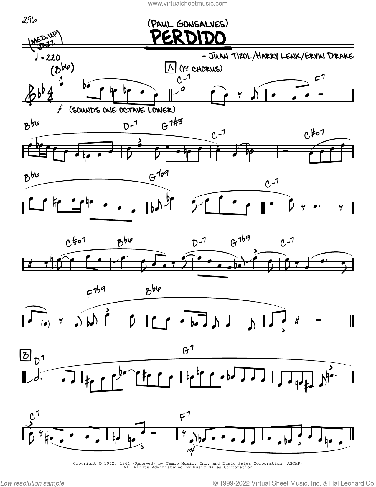 Perdido (solo only) sheet music (real book - melody and chords) (real book)