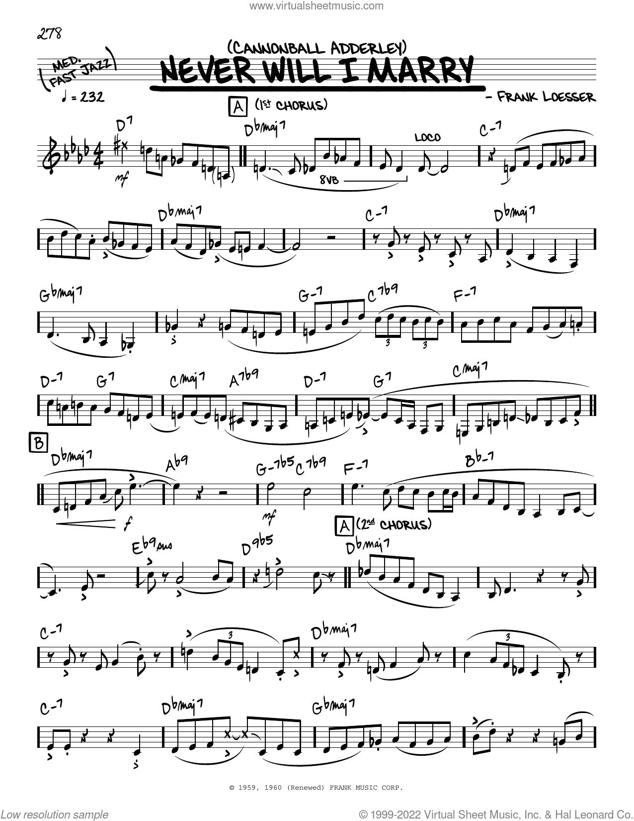 Never Will I Marry (solo only) sheet music (real book - melody and ...