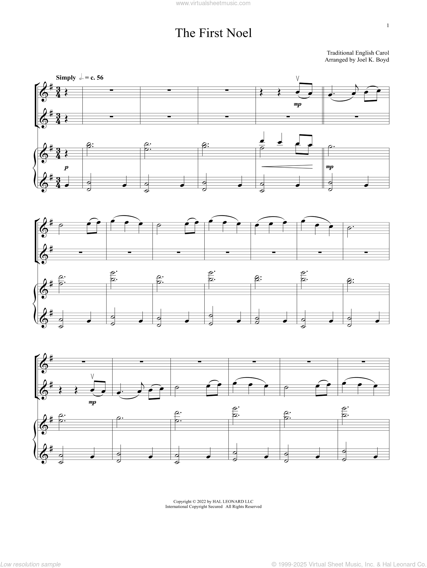 The First Noel (for Violin Duet and Piano) sheet music for violin and piano