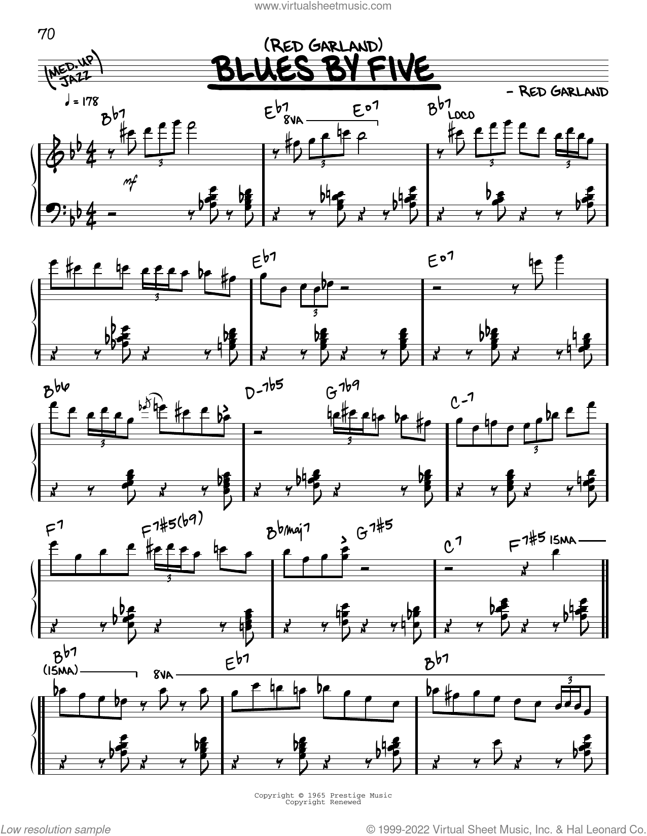 Red Garland: Blues By Five (solo only) sheet music (real book - melody and chords) (real book)