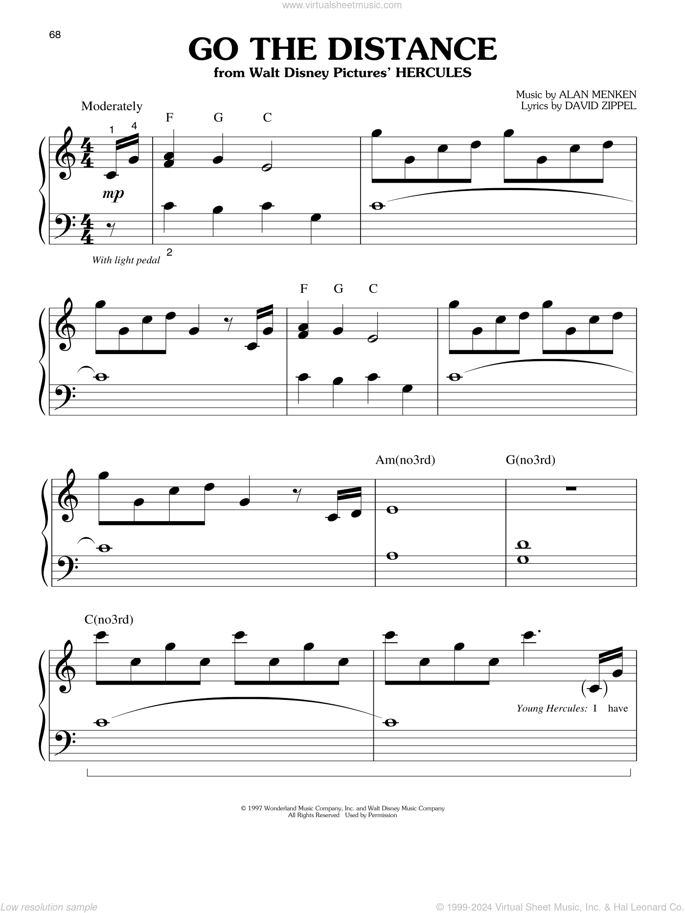 Go The Distance (from Hercules) sheet music for piano solo (big note book)