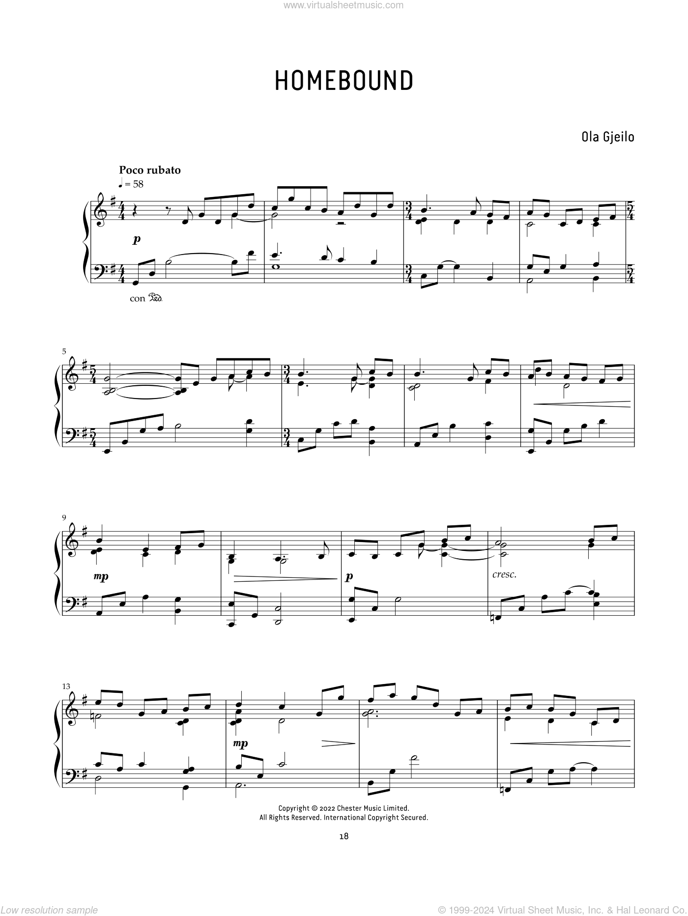 Homebound sheet music for piano solo (PDF)