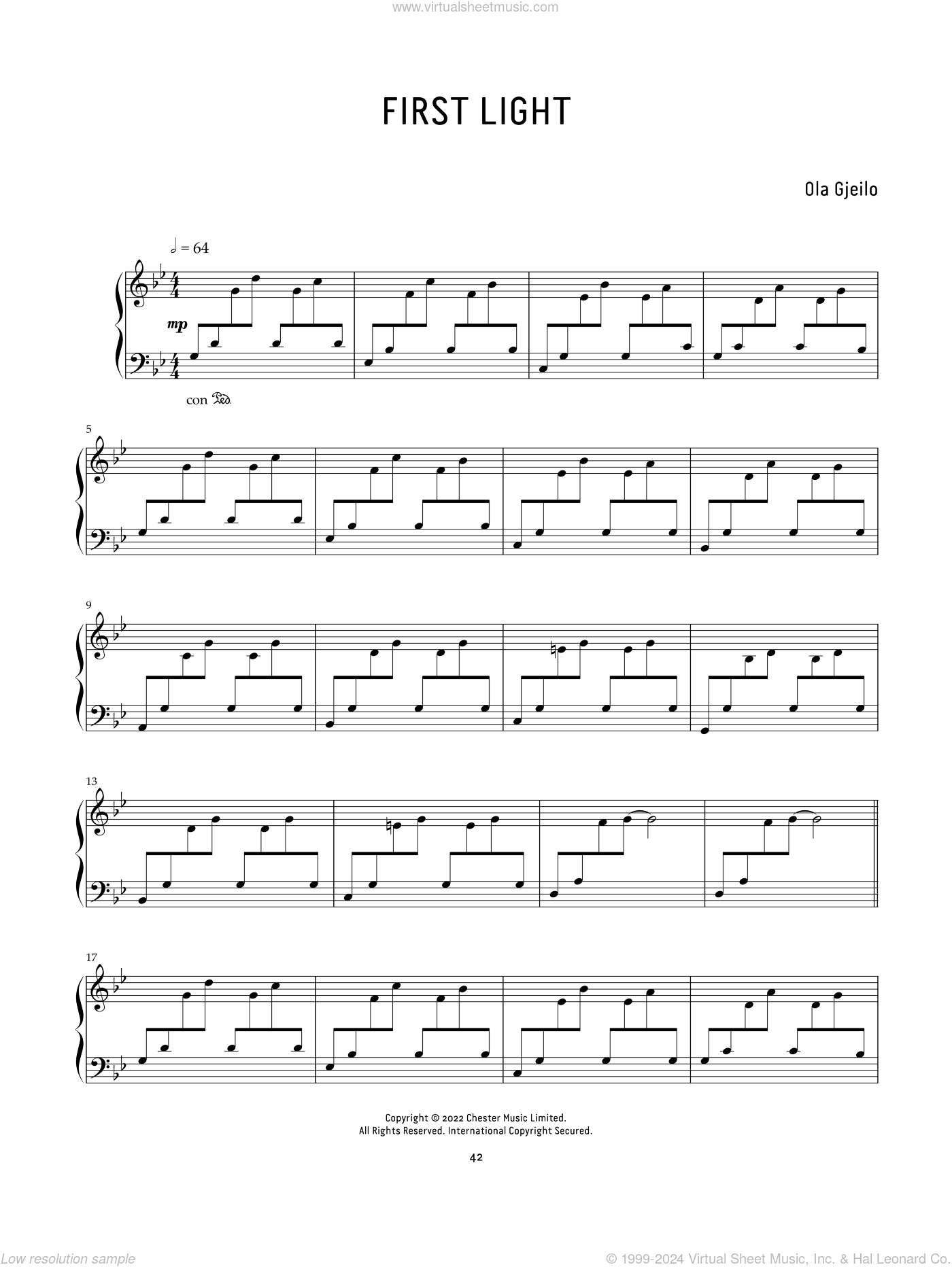 Ola Gjeilo: First Light sheet music for piano solo (PDF)