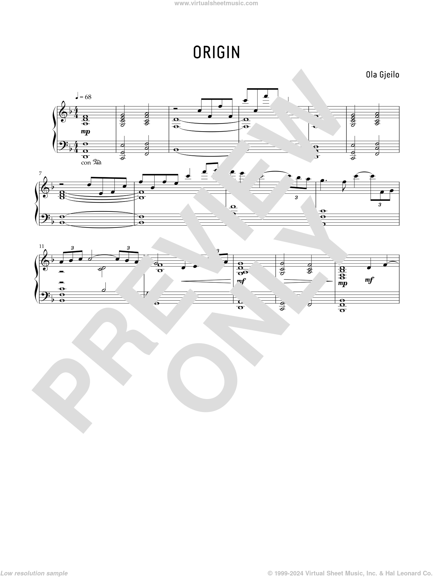 Origin sheet music for piano solo (PDF)