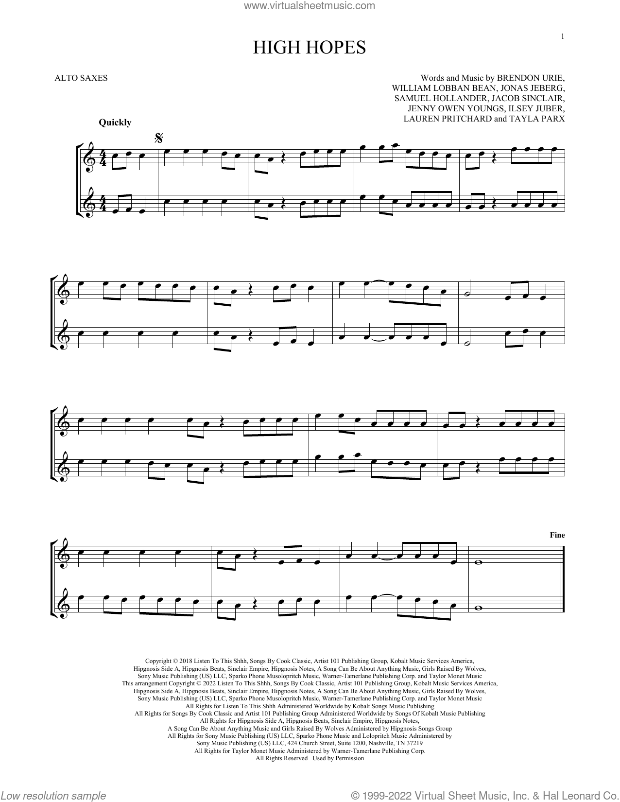 High Hopes sheet music for two alto saxophones (duets) (PDF)