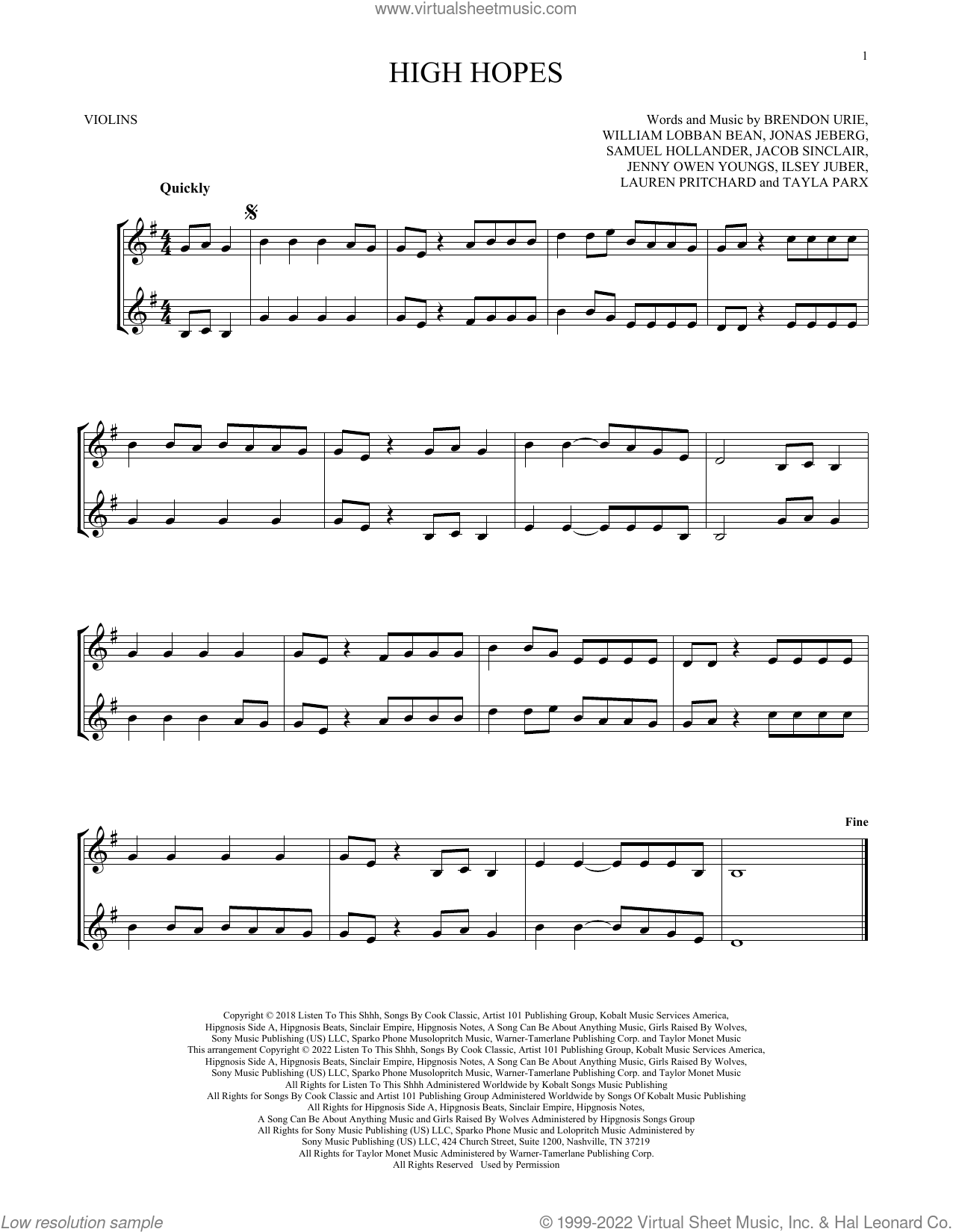 High Hopes sheet music for two violins (duets, violin duets)