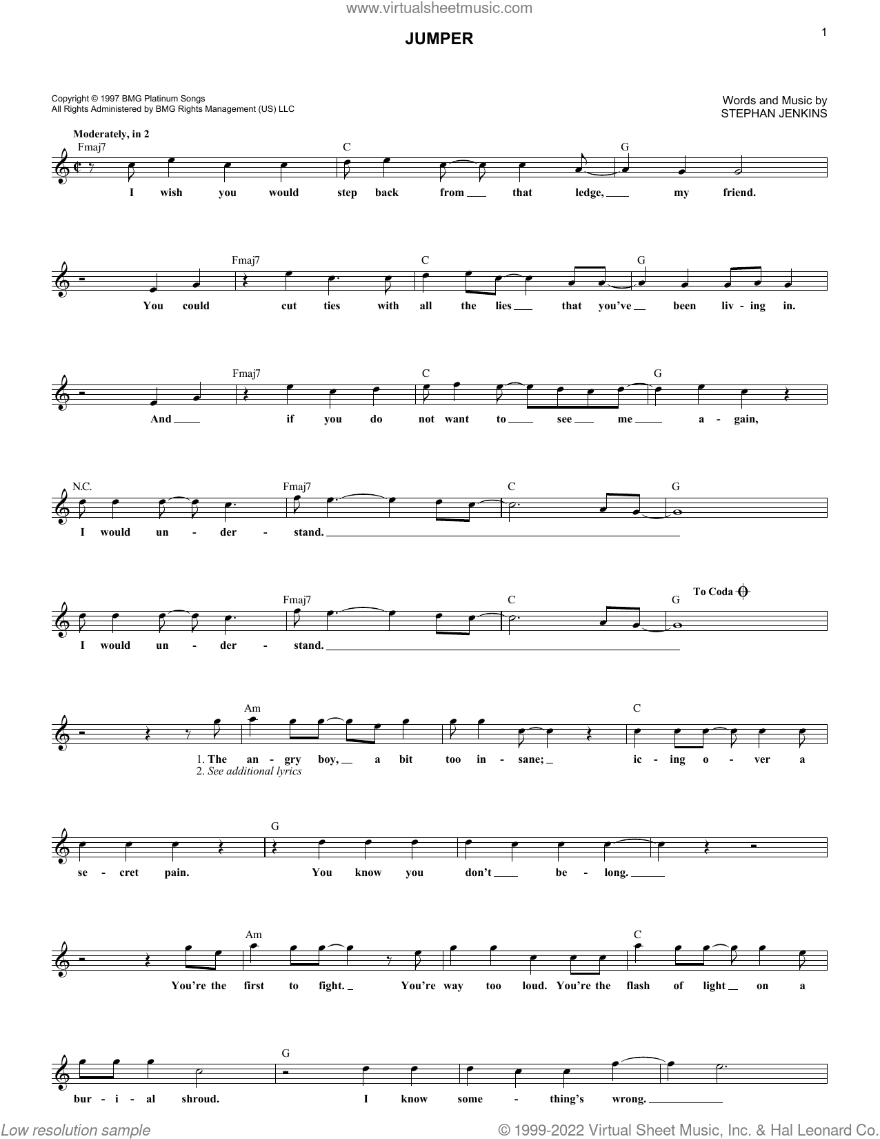 Jumper sheet music for voice and other instruments (fake book)