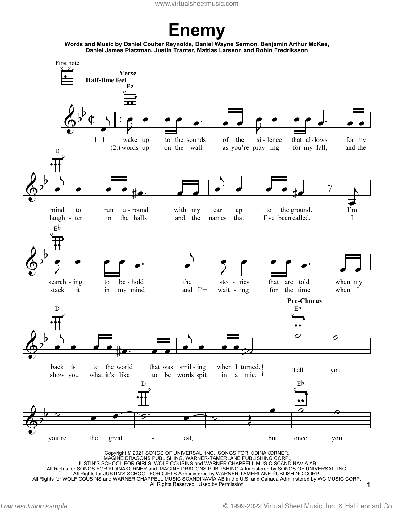 Enemy (from the series Arcane League of Legends) sheet music for ukulele