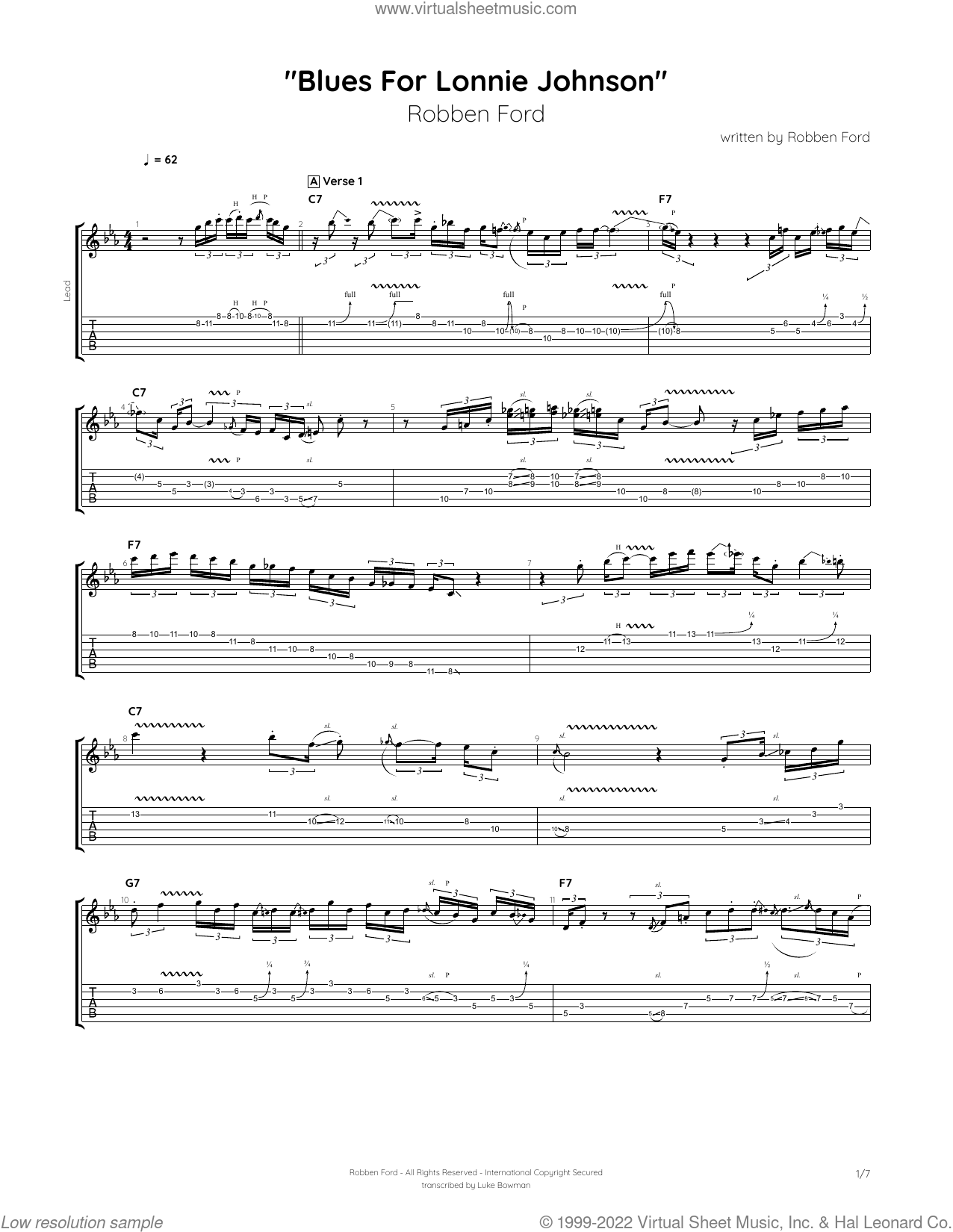 Blues for Lonnie Johnson sheet music for guitar (tablature) (PDF)