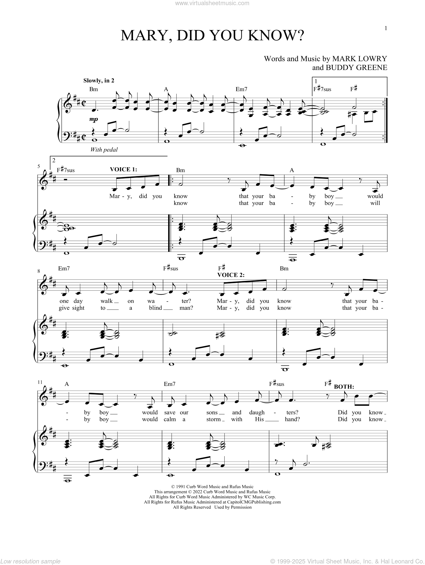 Mary, Did You Know? sheet music for two voices and piano (PDF)