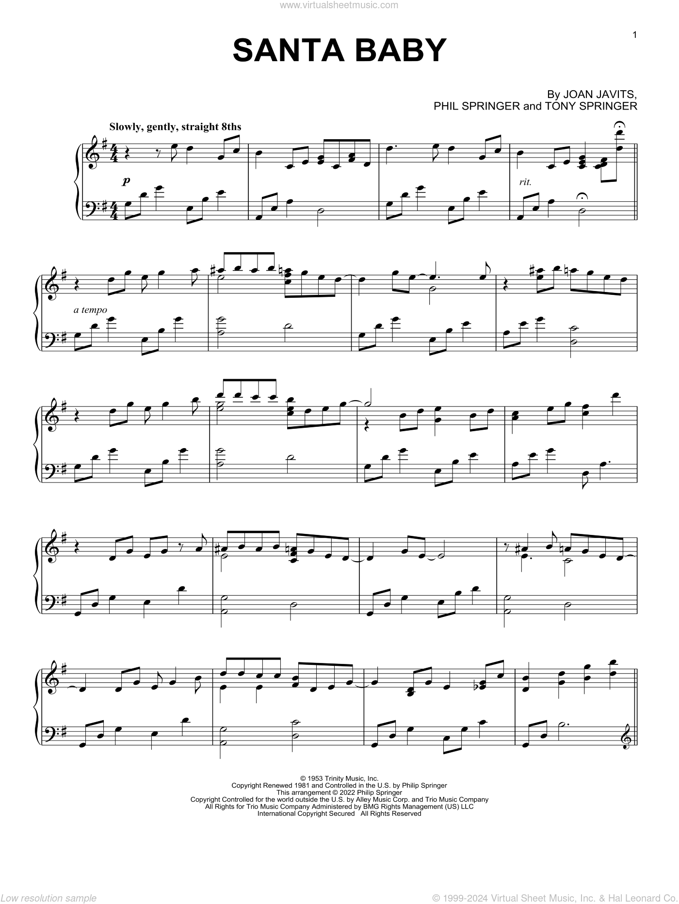 Eartha Kitt: Santa Baby sheet music for piano solo (PDF)