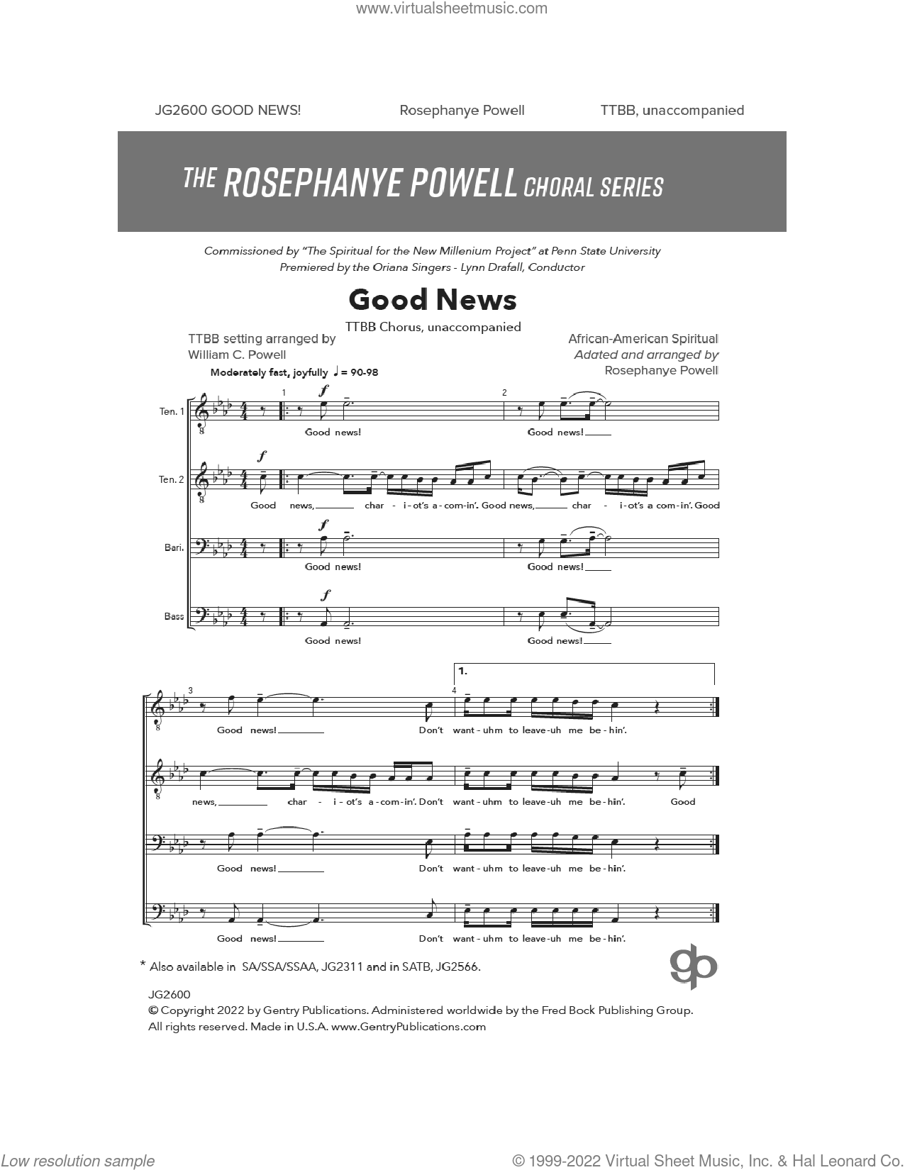 Good News sheet music for choir (TTBB: tenor, bass) (PDF)