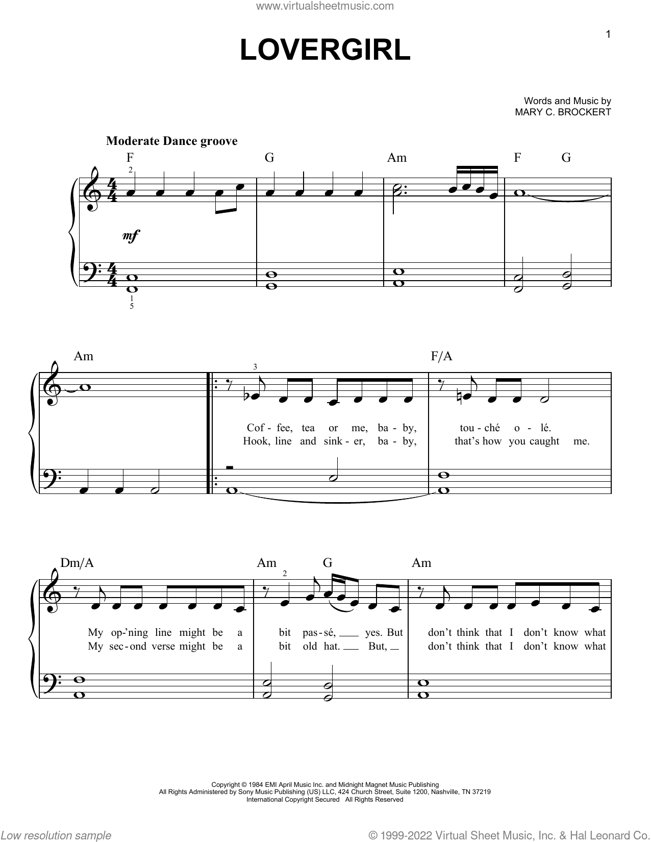 Lovergirl sheet music for piano solo (PDF-interactive)