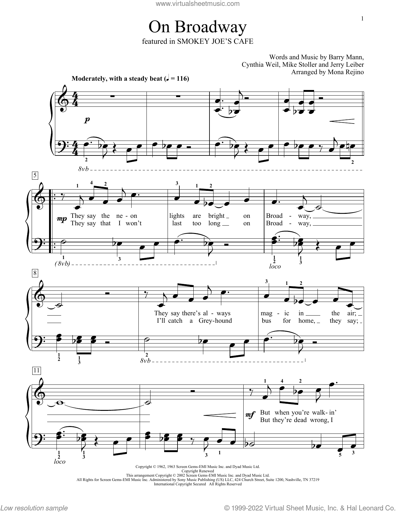 On Broadway (from Smokey Joe's Cafe) (arr. Mona Rejino) sheet music for ...