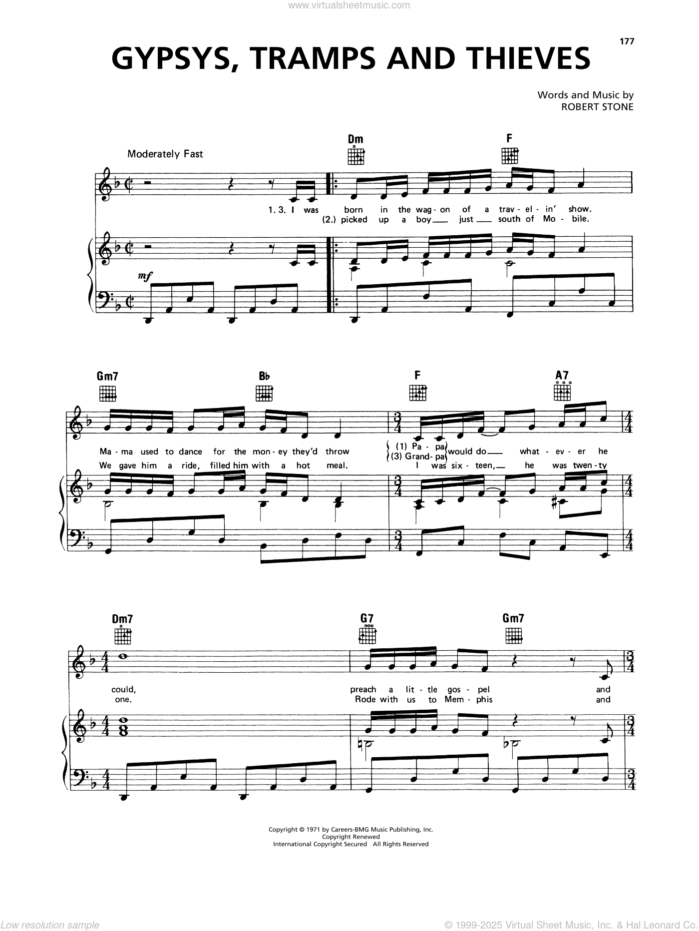 Gypsys, Tramps And Thieves sheet music for voice, piano or guitar