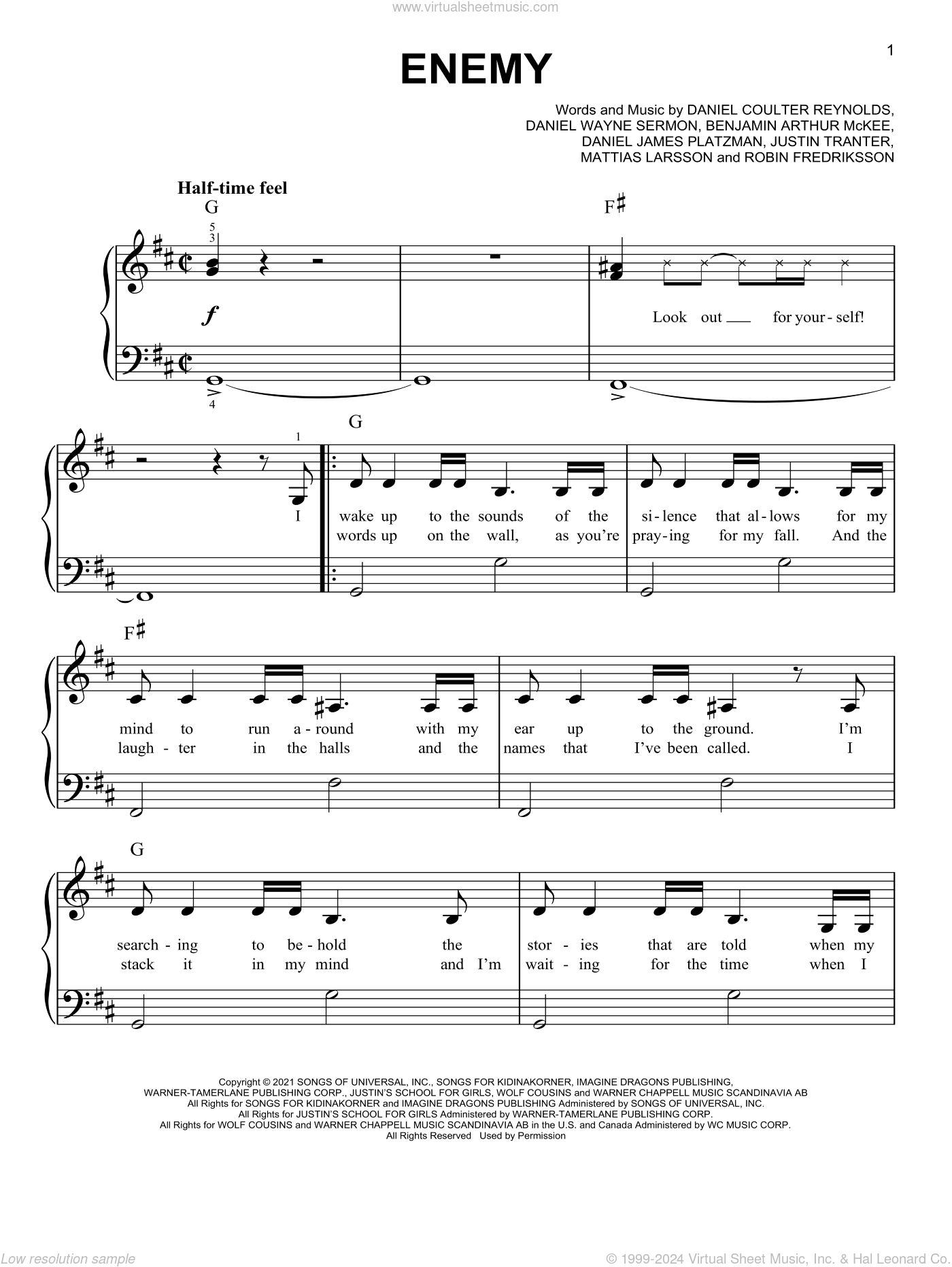 Enemy (from the series Arcane League of Legends) sheet music for piano solo