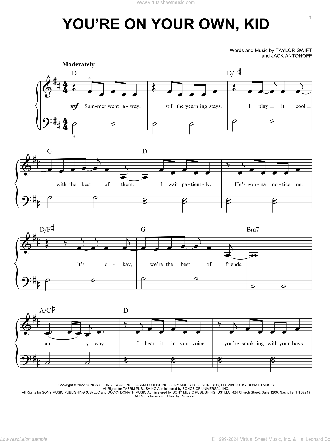 You're On Your Own, Kid sheet music for piano solo (PDF)