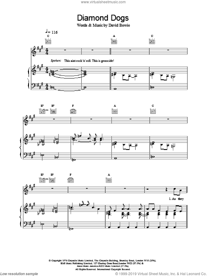 Diamond Dogs sheet music for voice, piano or guitar (PDF)