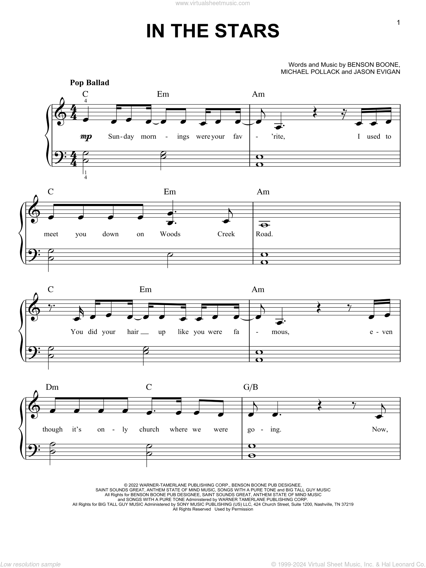 In The Stars sheet music for piano solo (PDF-interactive)