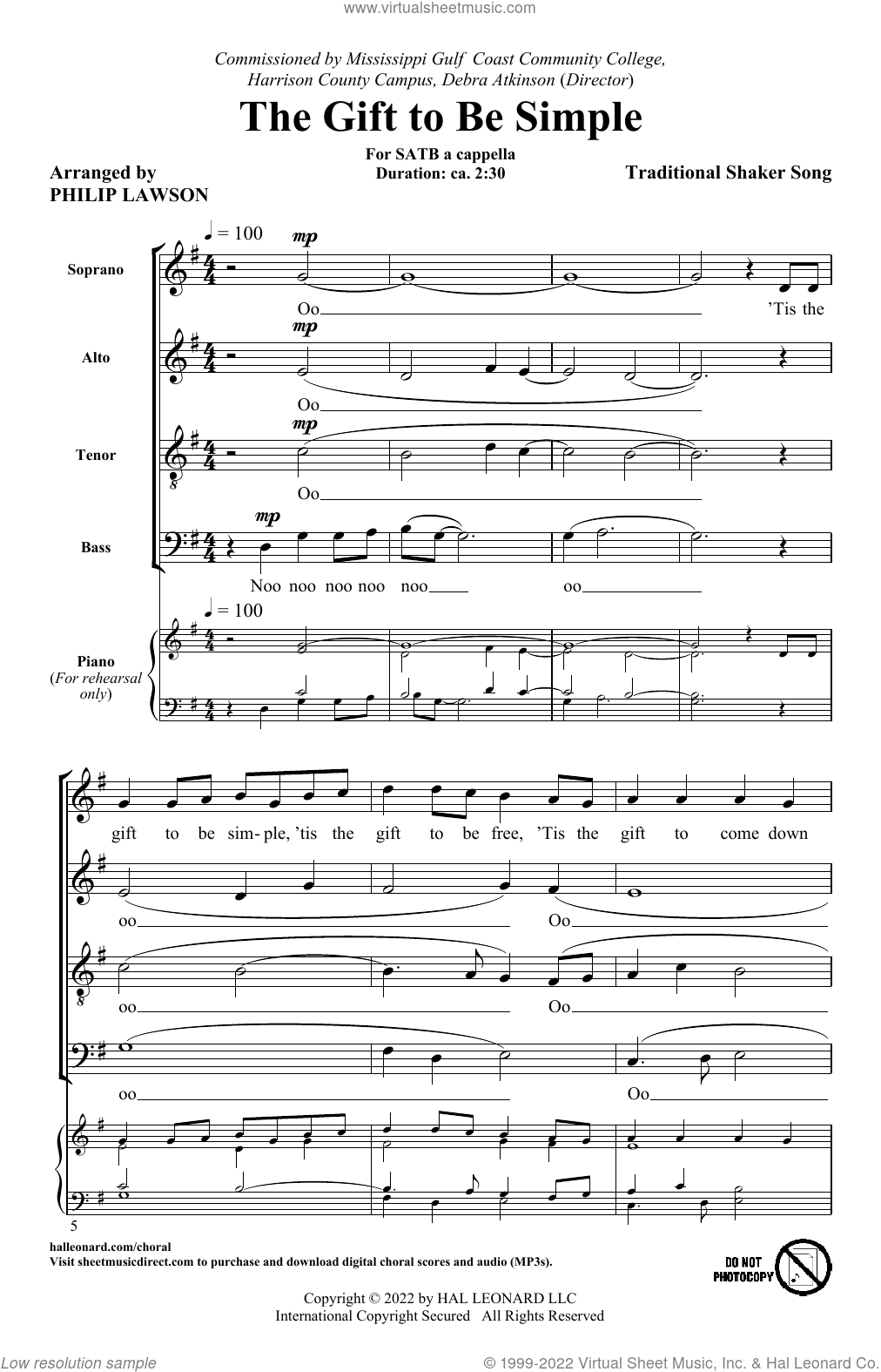 The Gift To Be Simple (arr. Philip Lawson) sheet music for choir (SATB ...