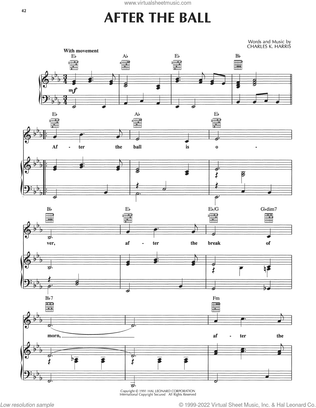 Charles K. Harris: After The Ball sheet music for voice, piano or guitar
