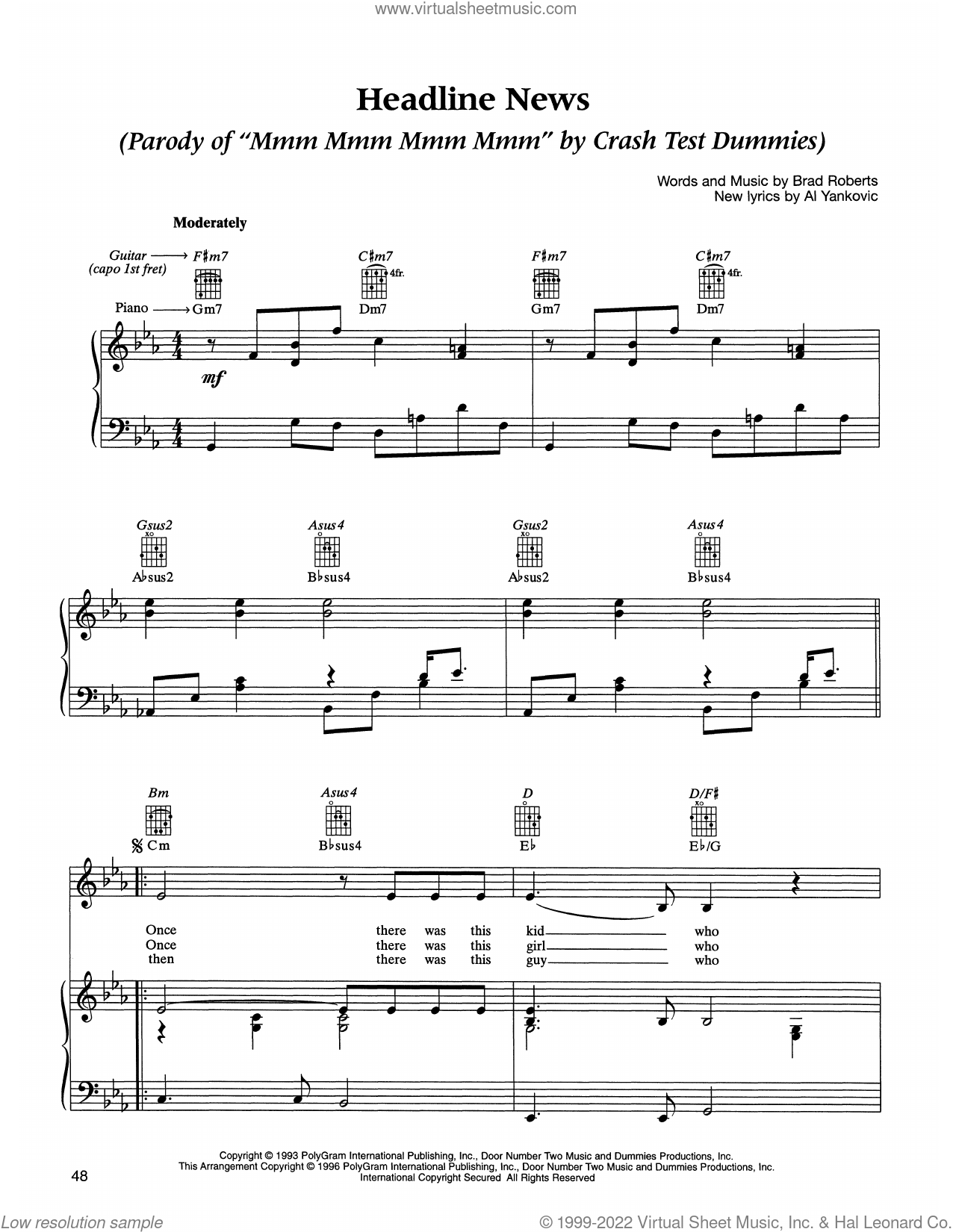 Headline News sheet music for voice, piano or guitar (PDF)