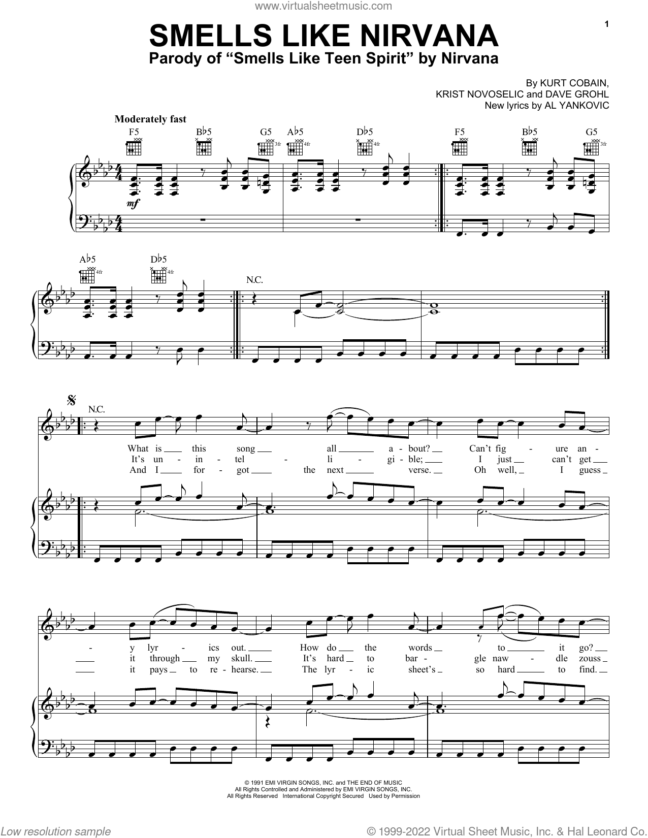 Smells Like Nirvana sheet music for voice, piano or guitar (PDF)